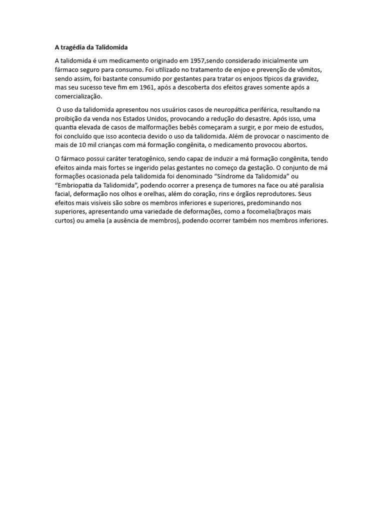 Tragédia da Talidomida e suas consequências | PDF | Bem-estar