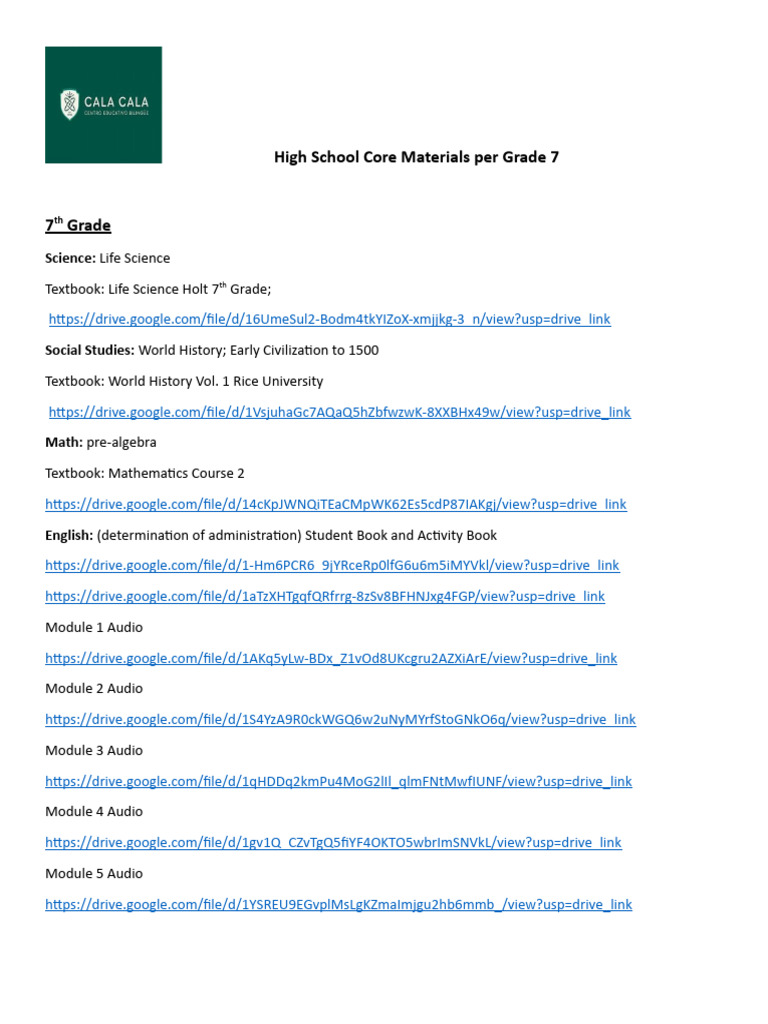 High School Core Materials Per Grade 7 | PDF