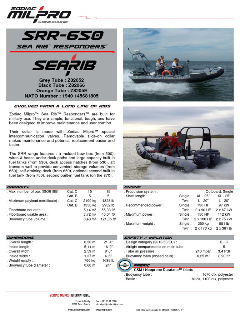 Zodiac Milpro - SRR 650 | PDF | Hull (Watercraft) | Manufactured Goods