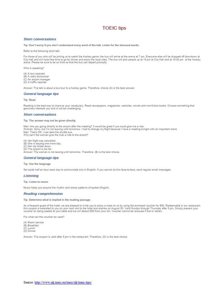 Toeic Preparation Tips - 1 | PDF