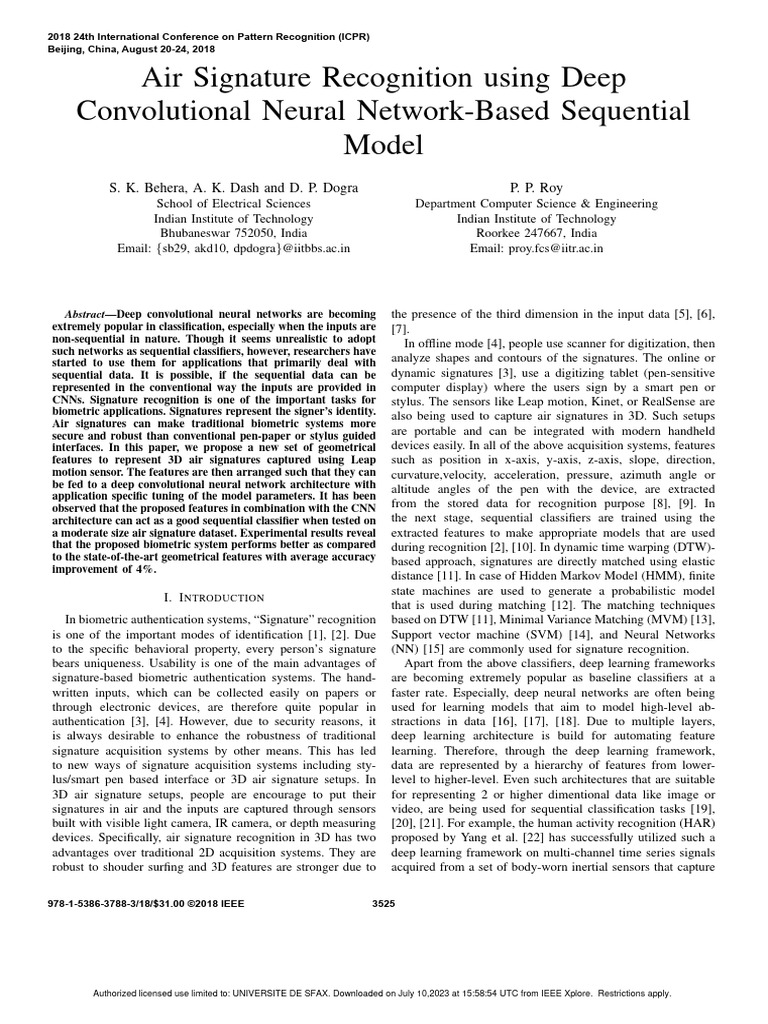 Air Signature Recognition Using Deep Convolutional Neural Network-Based Sequential Model | PDF ...