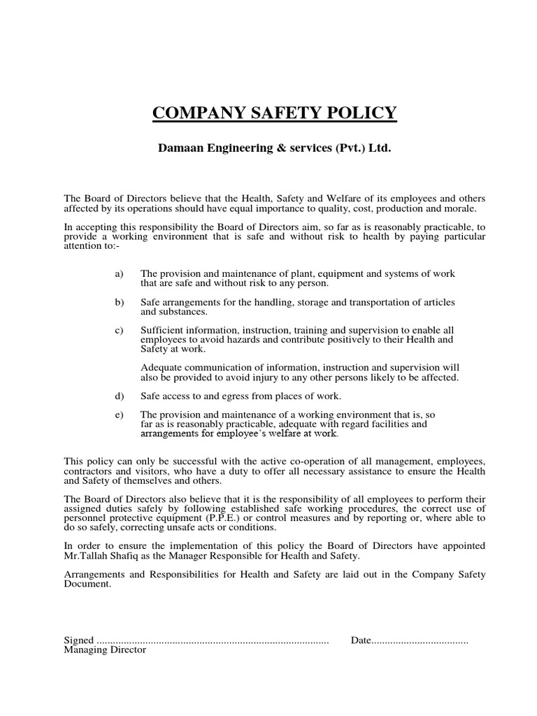Hse Policy | PDF | Safety | Occupational Safety And Health