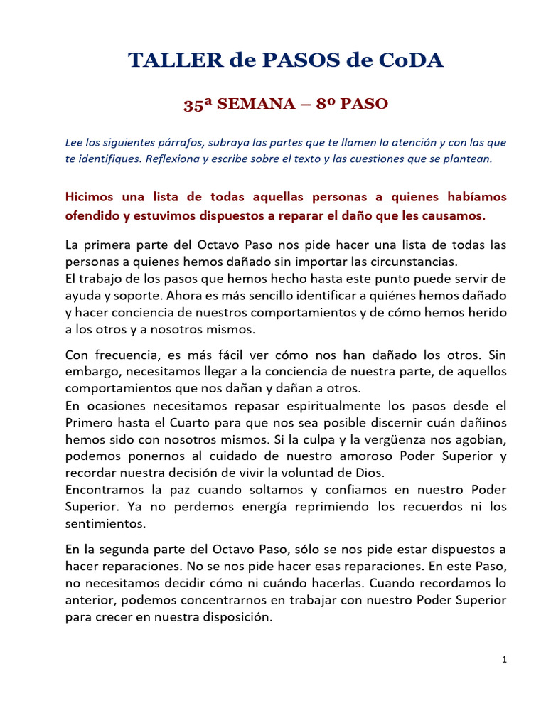 Taller CoDA 8º Paso - Semana 35 - R | PDF | Ira | Sicología