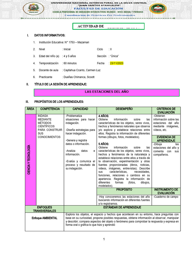 Sesión de Aprendizaje #14 | PDF | Evaluación | Aprendizaje