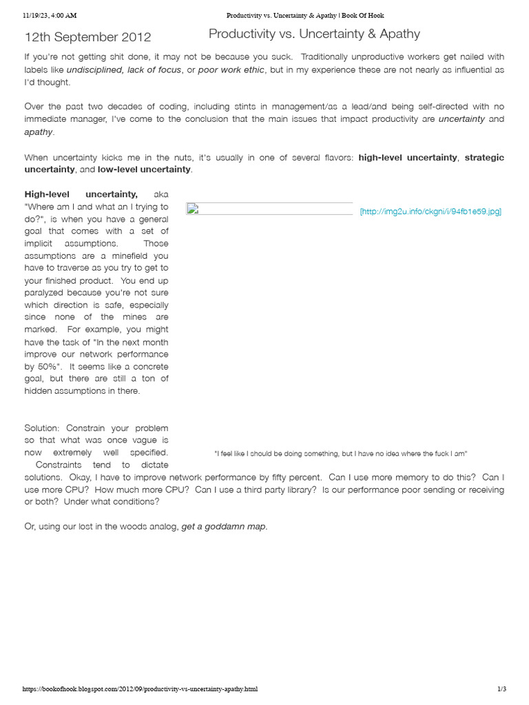Productivity vs. Uncertainty & Apathy - Book of Hook | PDF | Computer Engineering | Computer ...