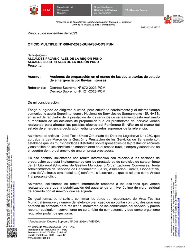 Oficio Mult - Nro - 047-2023 Acciones de Preparación Lluvias Intensas | PDF