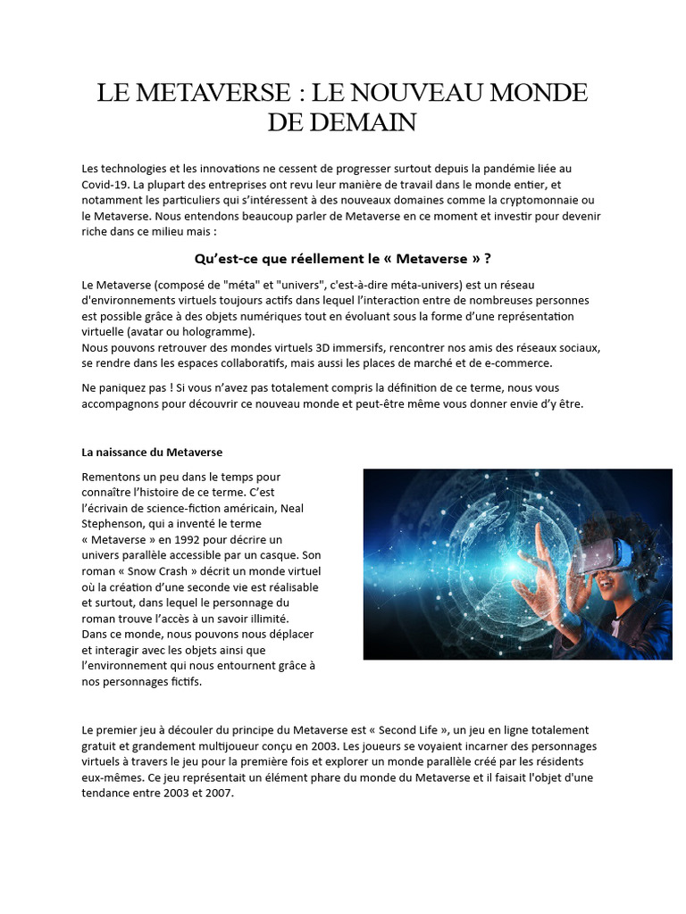 Le Metaverse : Un Nouveau Monde Virtuel | PDF | Ordinateurs