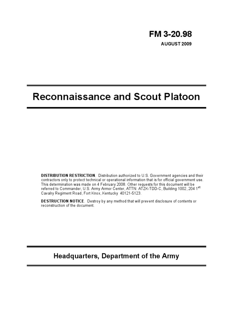 FM 3-20.98 Scout Platoon | PDF | Reconnaissance | Platoon