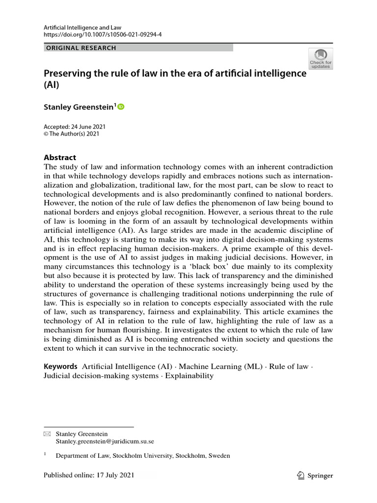 Preserving The Rule of Law in The Era of Artificia | PDF | Artificial Intelligence ...