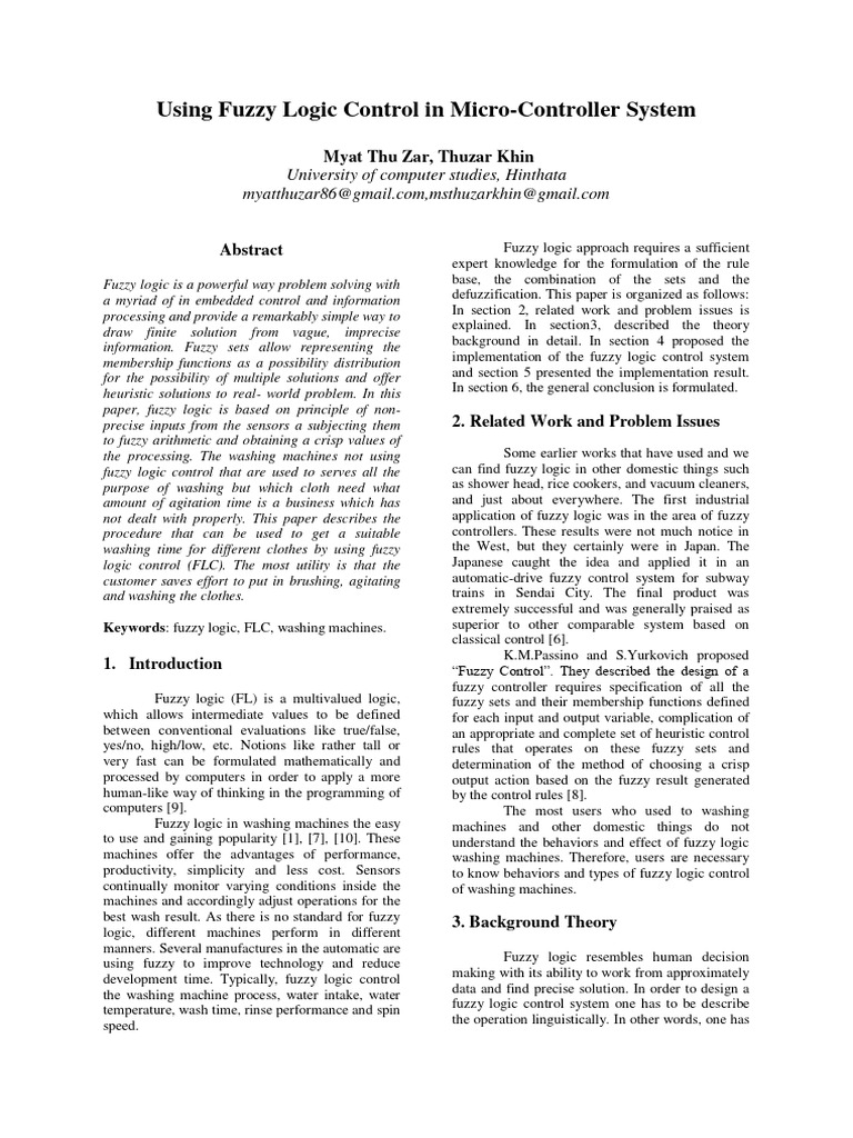 Using Fuzzy Logic Control in Micro-Controller System: Myat Thu Zar, Thuzar Khin | PDF | Fuzzy ...