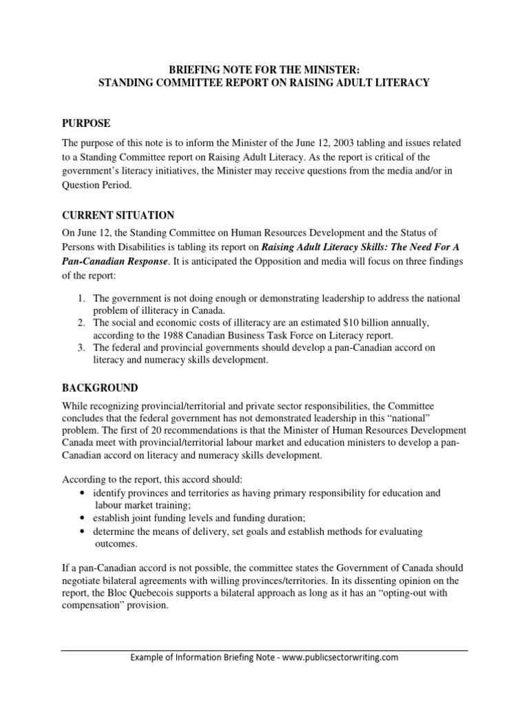 Simple Briefing Note Template Download 2 | PDF | Literacy | Adult Education