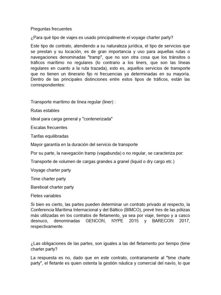 Preguntas Frecuentes Contrato Fletamento | PDF | Transporte ...