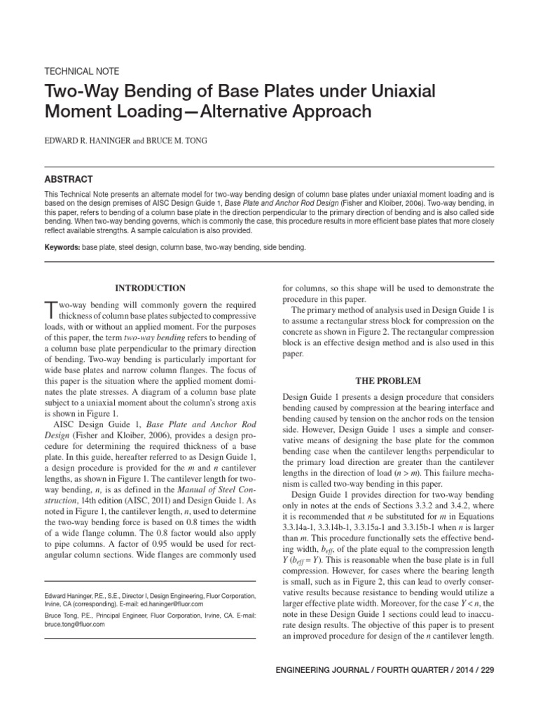 Two-Way Bending of Base Plates Under Uniaxial | PDF | Bending | Column