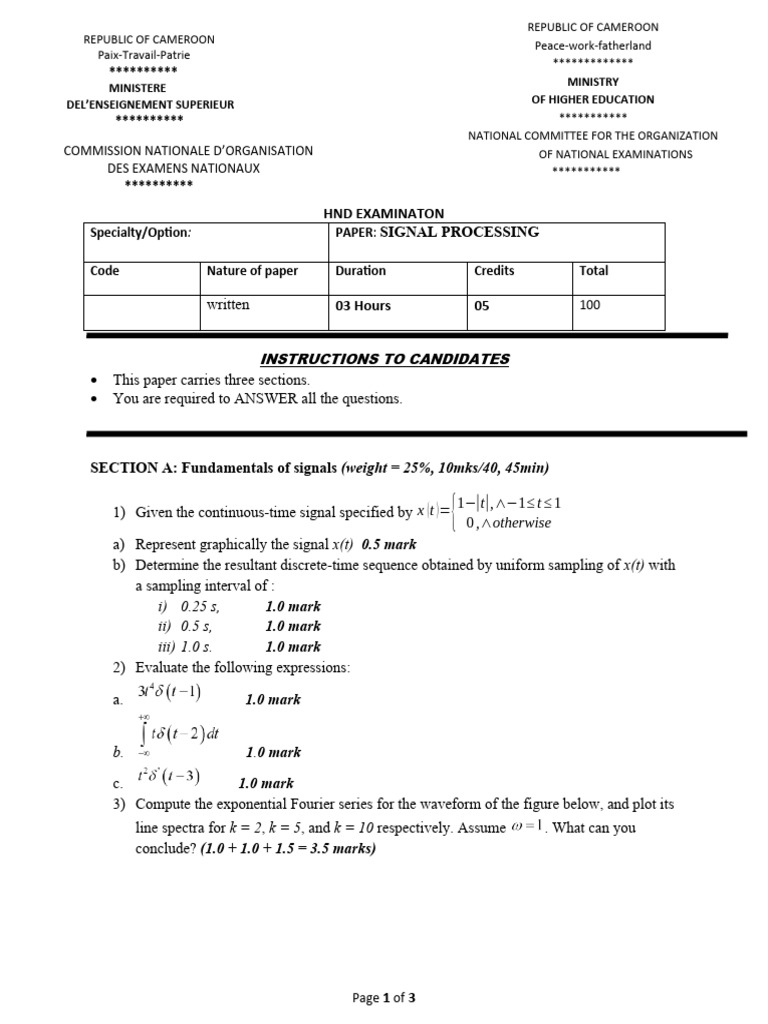 Signal Processing Paper Nws Set A Pdf Control Theory
