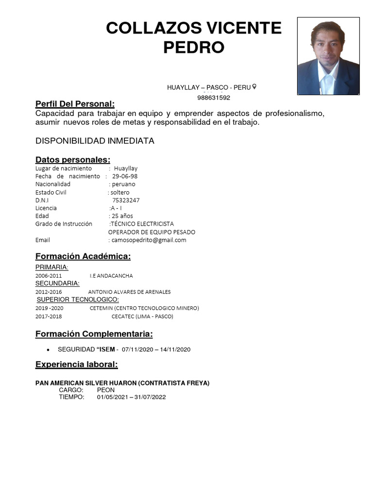 CV Pedro Collazos 2023 Actualizado 2023 | PDF