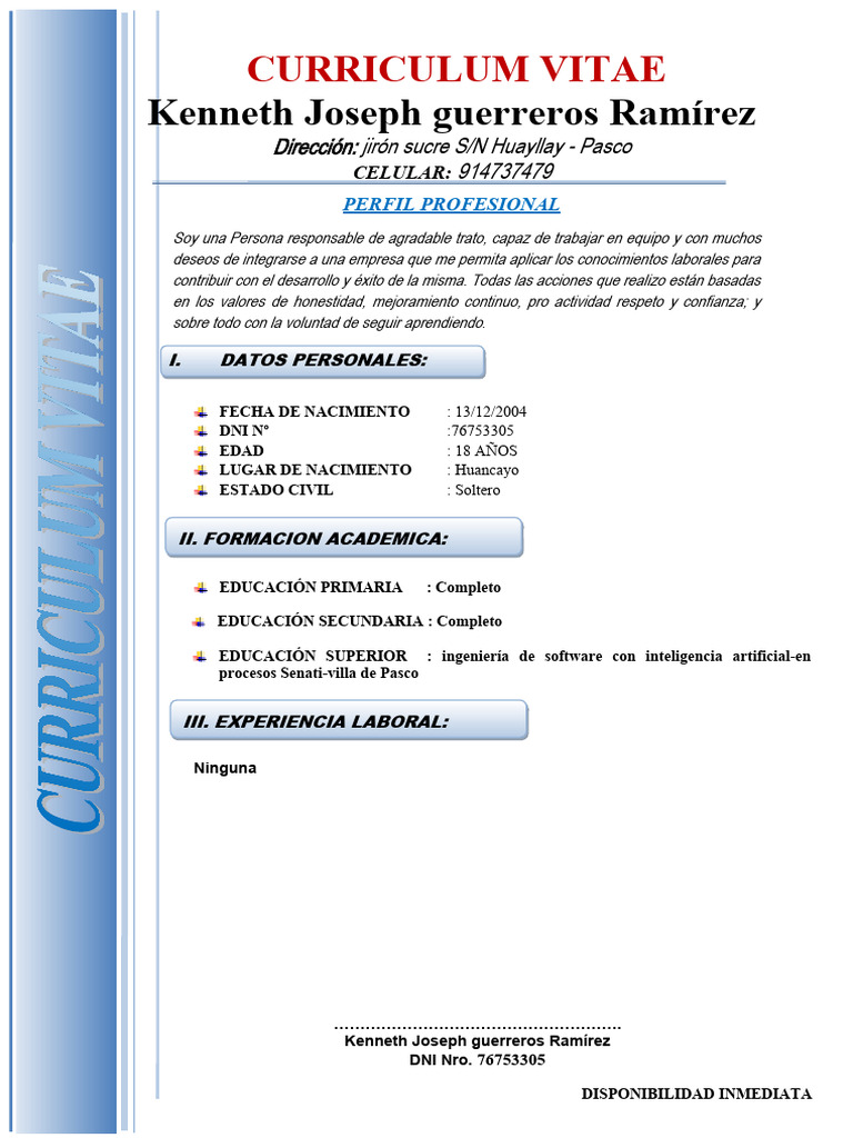 Curriculum Vitae de Kenneth Ramírez | PDF | Crecimiento personal y ...