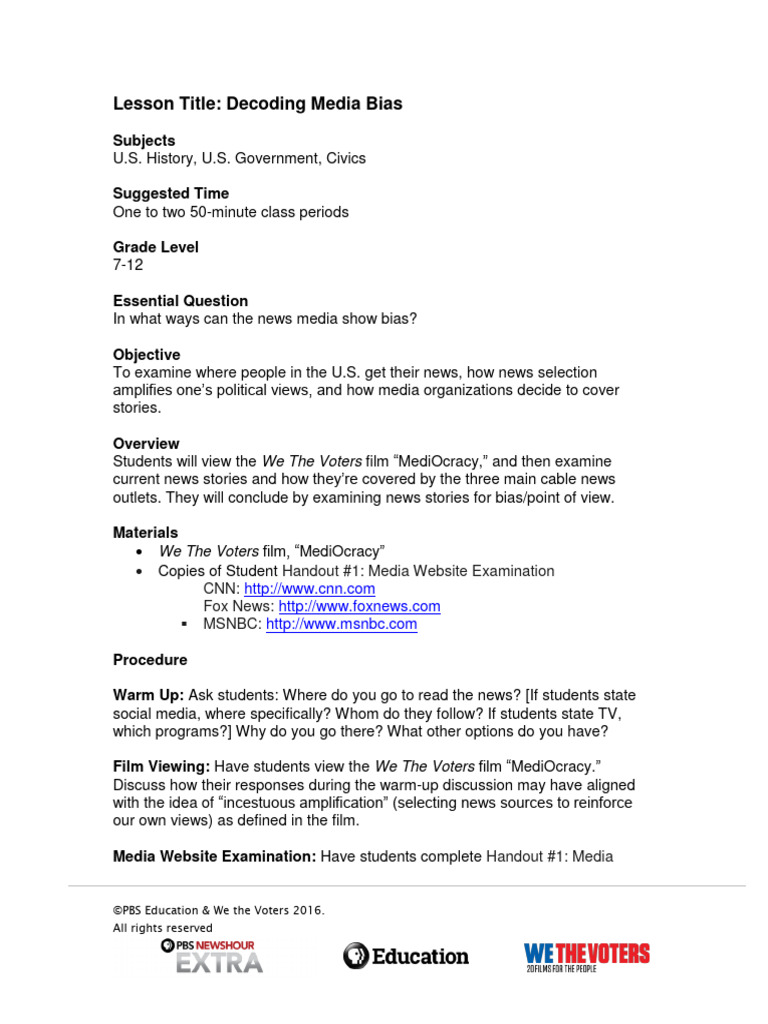 Decoding Media Bias Lesson Plan | PDF | News | Media Bias