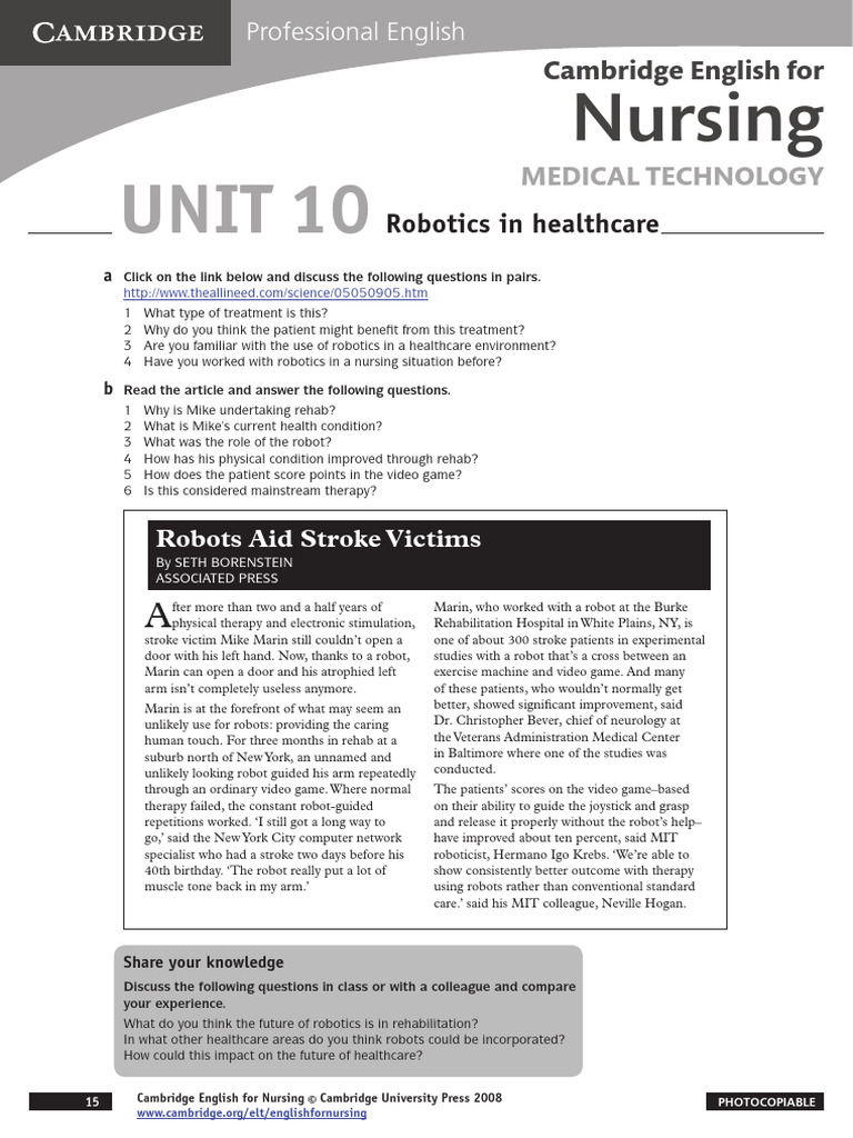 Cambridge English For Nursing Medical Technology Intermediate Unit10 Worksheet | PDF | Physical ...