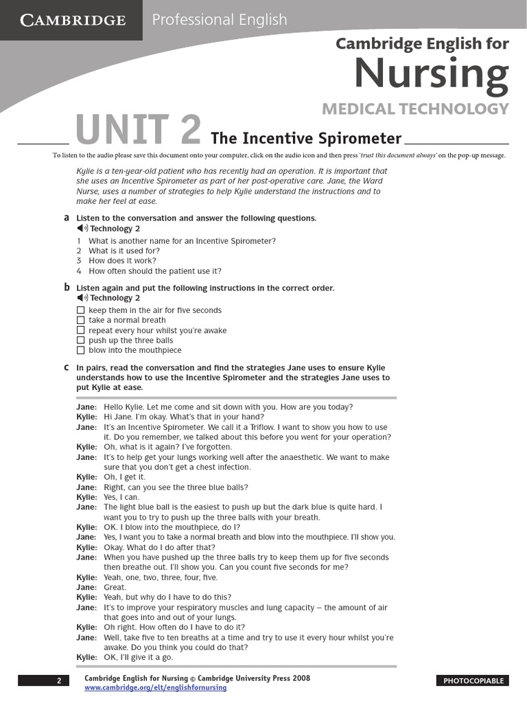 Cambridge English For Nursing Medical Technology Intermediate Unit2 Worksheet - 2 | PDF ...