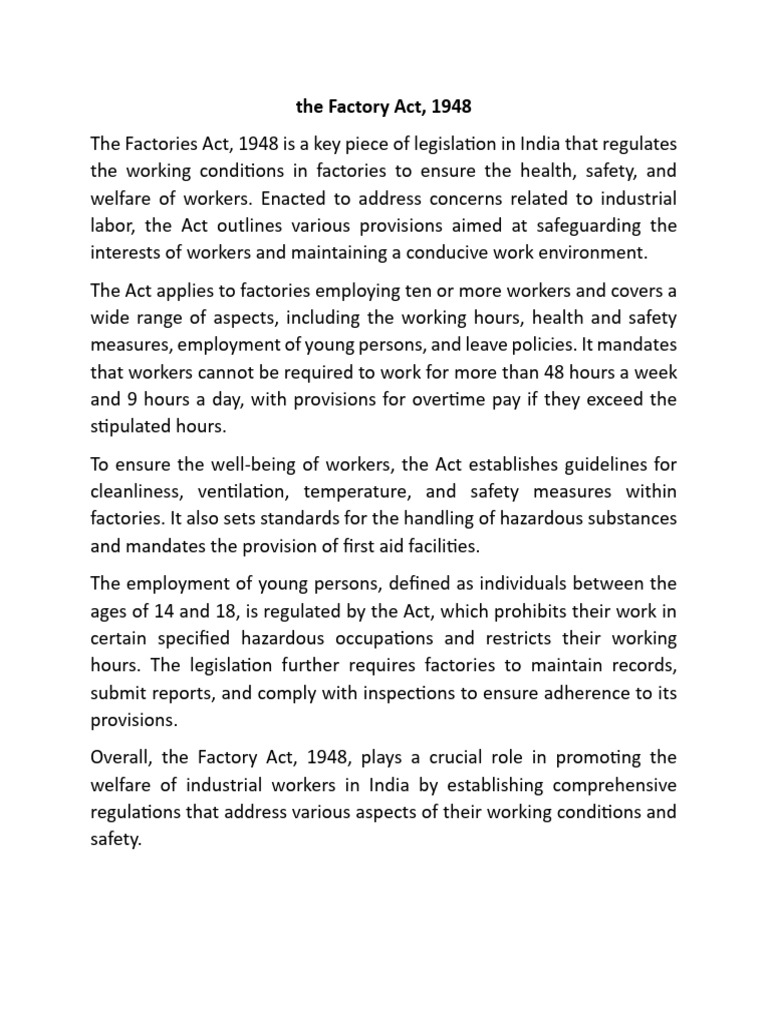 The Factory Act, 1948 | PDF | Apprenticeship | Occupational Safety And Health