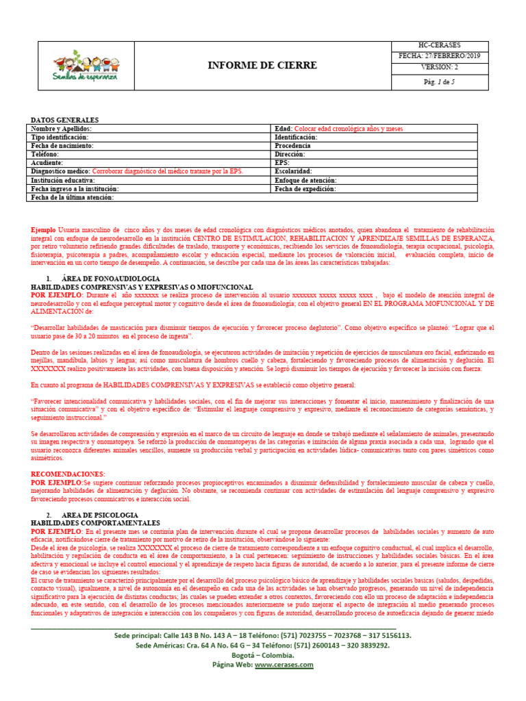 Formato Informe de Cierre Formato | PDF | Las emociones | Comportamiento