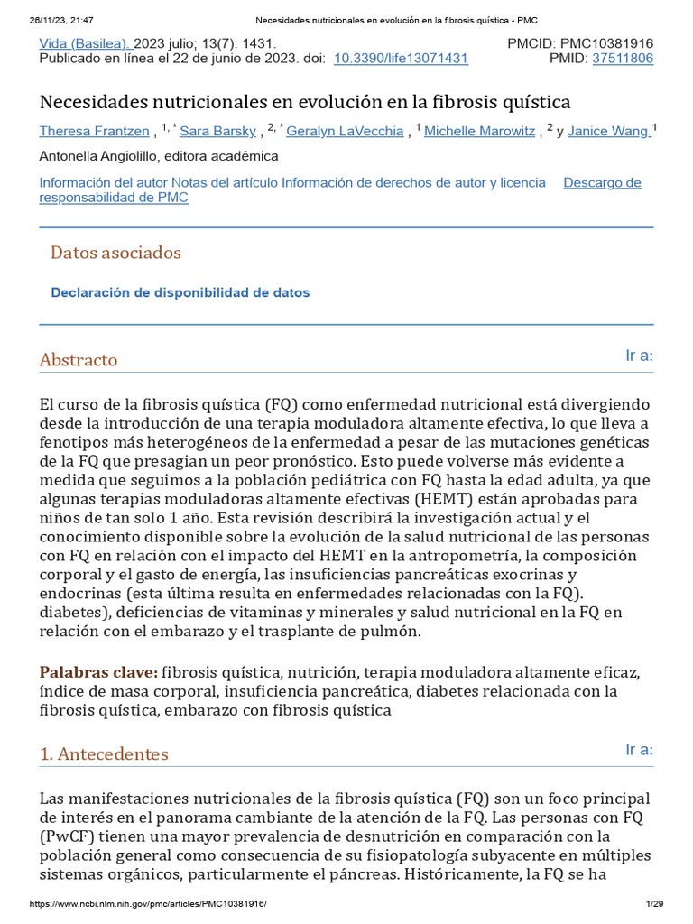 Frantzen_Evolving Nutritional Needs in Cystic Fibrosis ESPAÑOL | PDF ...