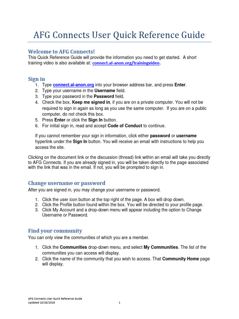 AFGConnects Quick Reference Guide | PDF | User (Computing) | Password