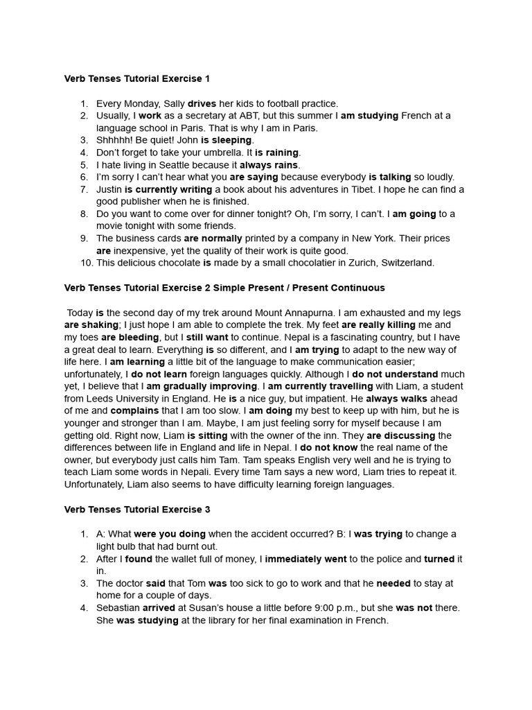 Verb Tenses Tutorial Exercises Grammar | PDF | Verb Verb Tenses Tutorial Exercises Grammar | PDF | Verb
