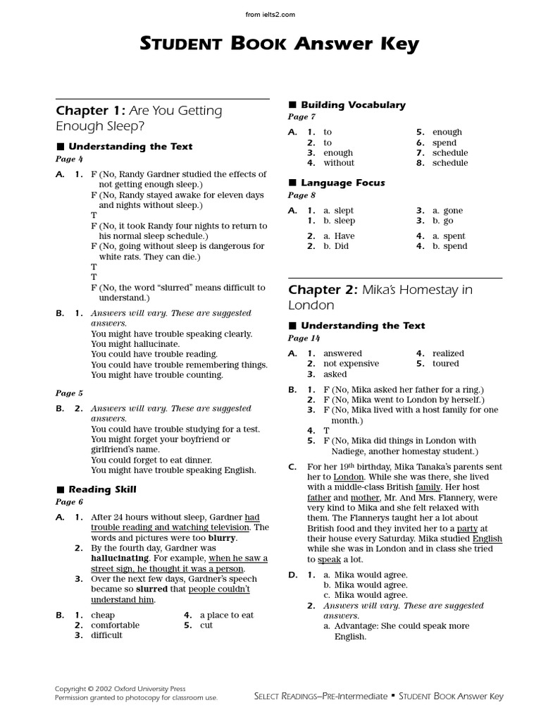 Select Readings - Pre Intermediate Answer | PDF | Mobile Phones | Books