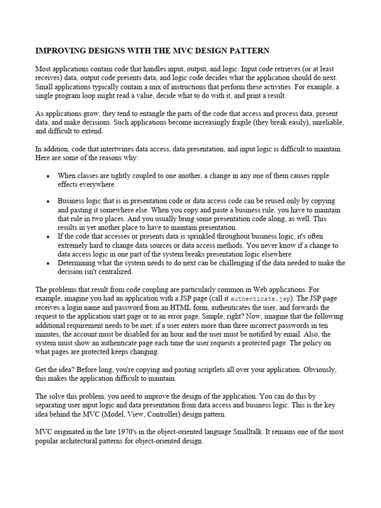 Improving Designs With The MVC Design Pattern | PDF | Model–View ...