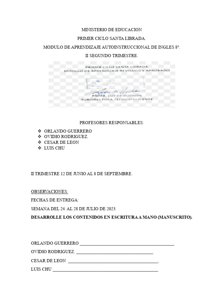 Modulo de Ingles 8° Ii Trimestre 2023. | PDF | Panama