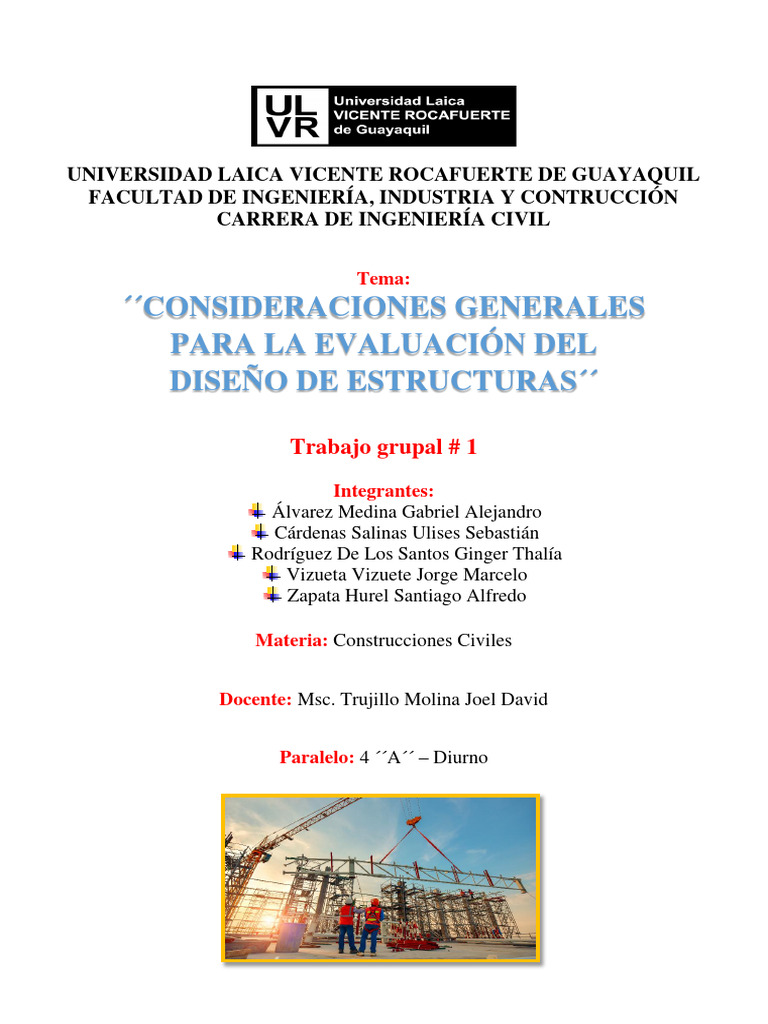 Trabajo Grupal - Consideraciones Generales para La Evaluación Del Diseño de Estructuras | PDF ...