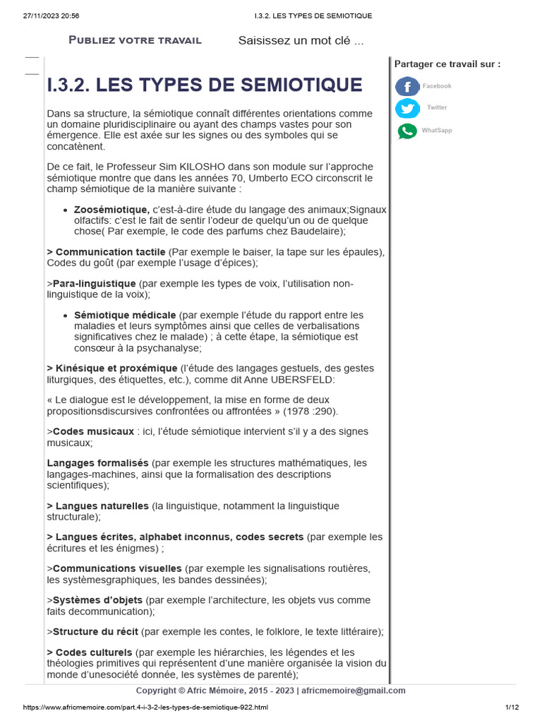 I.3.2. Les Types de Semiotique Très Important | PDF | Sémiotique | la ...