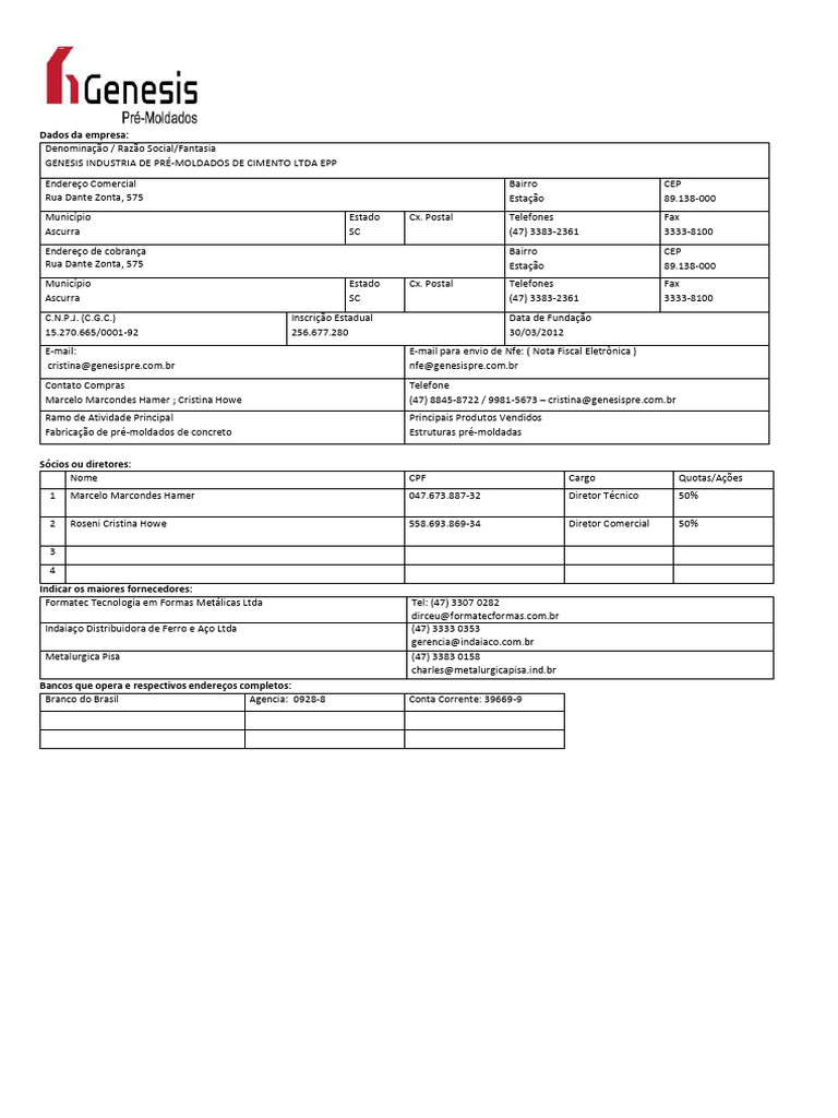 Ficha Cadastral Genesis | PDF