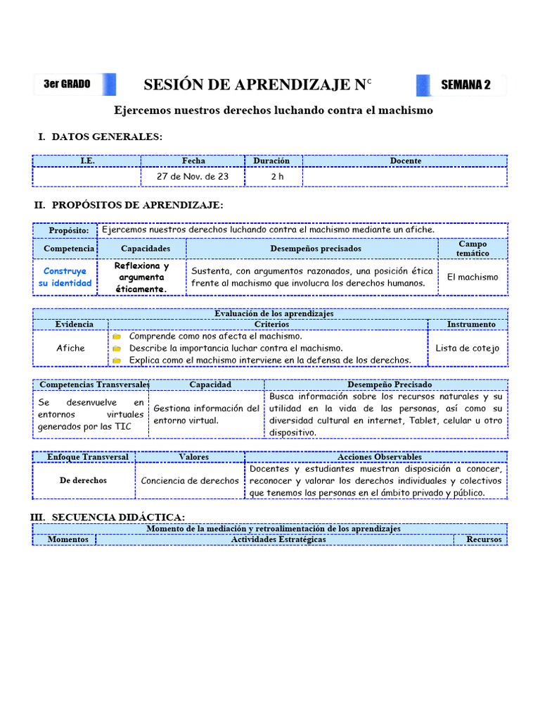 3° - Sesión - de - Aprendizaje 03-Sem.2-Exp.8-Dpcc | PDF | Aprendizaje | Evaluación