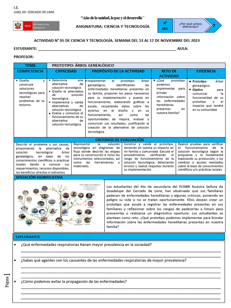 4° SEC. EDA 7 SEMANA 5 CYT Diseña 2023 Prototipo Arbol Genealógico | PDF | Herencia ...