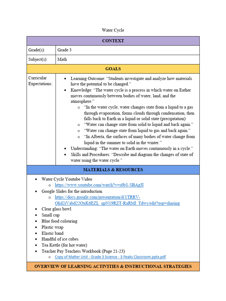 Lesson 4 - Water Cycle | PDF | Water Cycle | Water