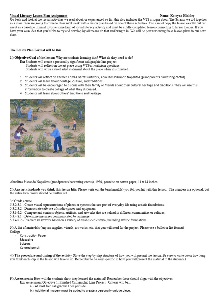 Visual Literacy Lesson Plan Assignment 2023 2 2 | PDF | Lesson Plan ...