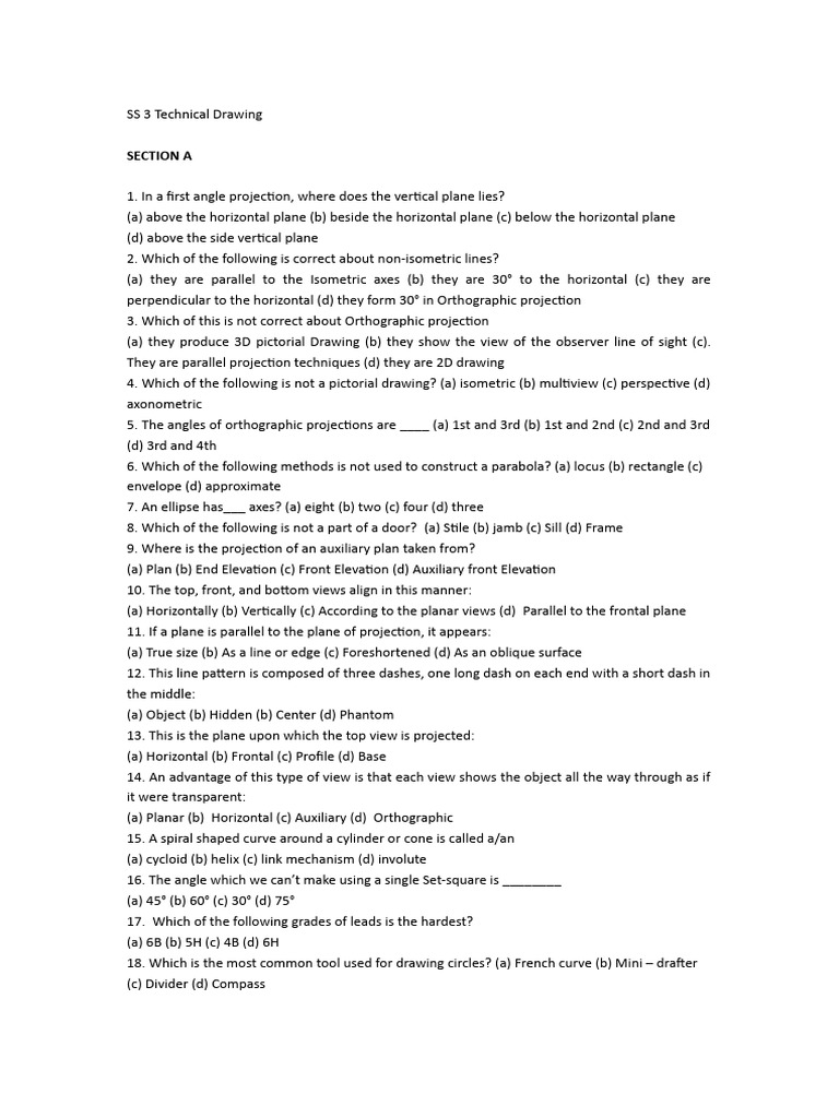 Ss 3 Technical Drawing Exam Q | PDF | Geometry | Classical Geometry