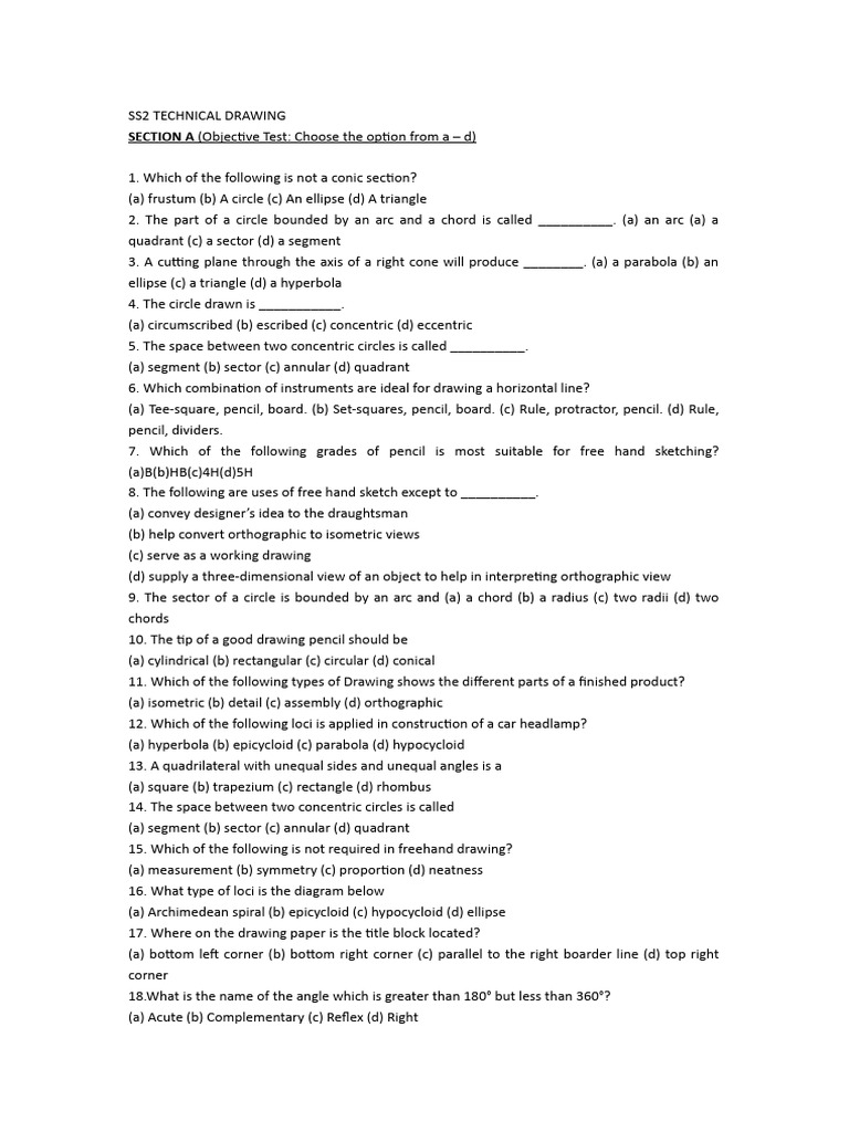 SS2 Technical Drawing Exam Questions | PDF | Ellipse | Rectangle