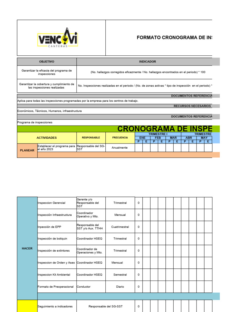 Formato Cronograma de Inspecciones | PDF | Economias