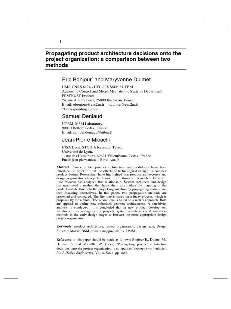 Propagating Product Architecture Decisions Onto The Project Organization: A Comparison Between ...