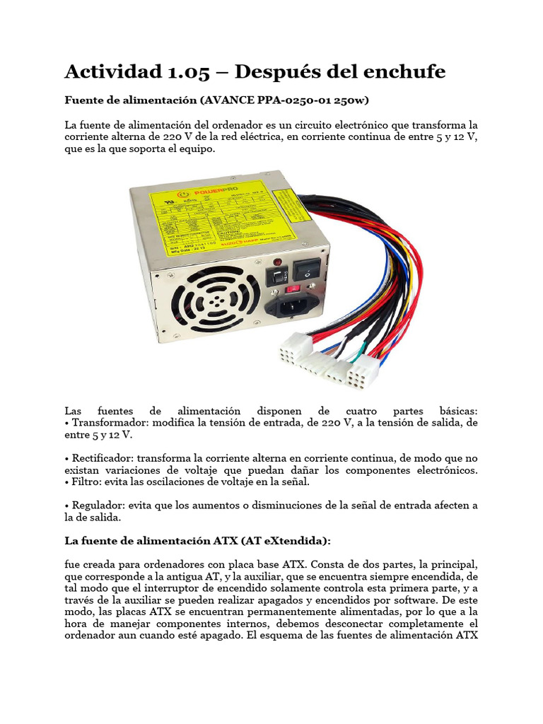 Partes y Funciones de Fuentes ATX | PDF | Fuente de alimentación ...