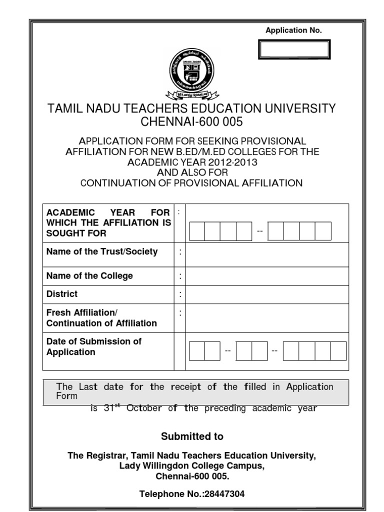 Application Form For Seeking Provisional Affiliation For New B.ed/m.ed ...