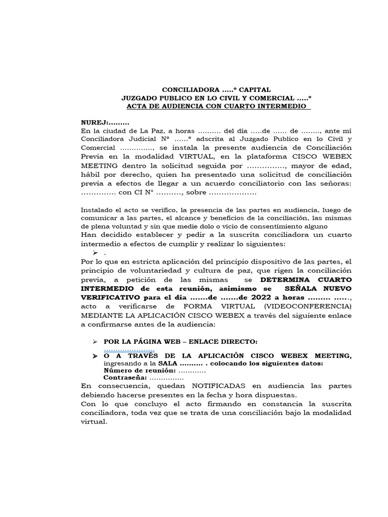 Acta de Cuarto Intermedio Virtual | PDF