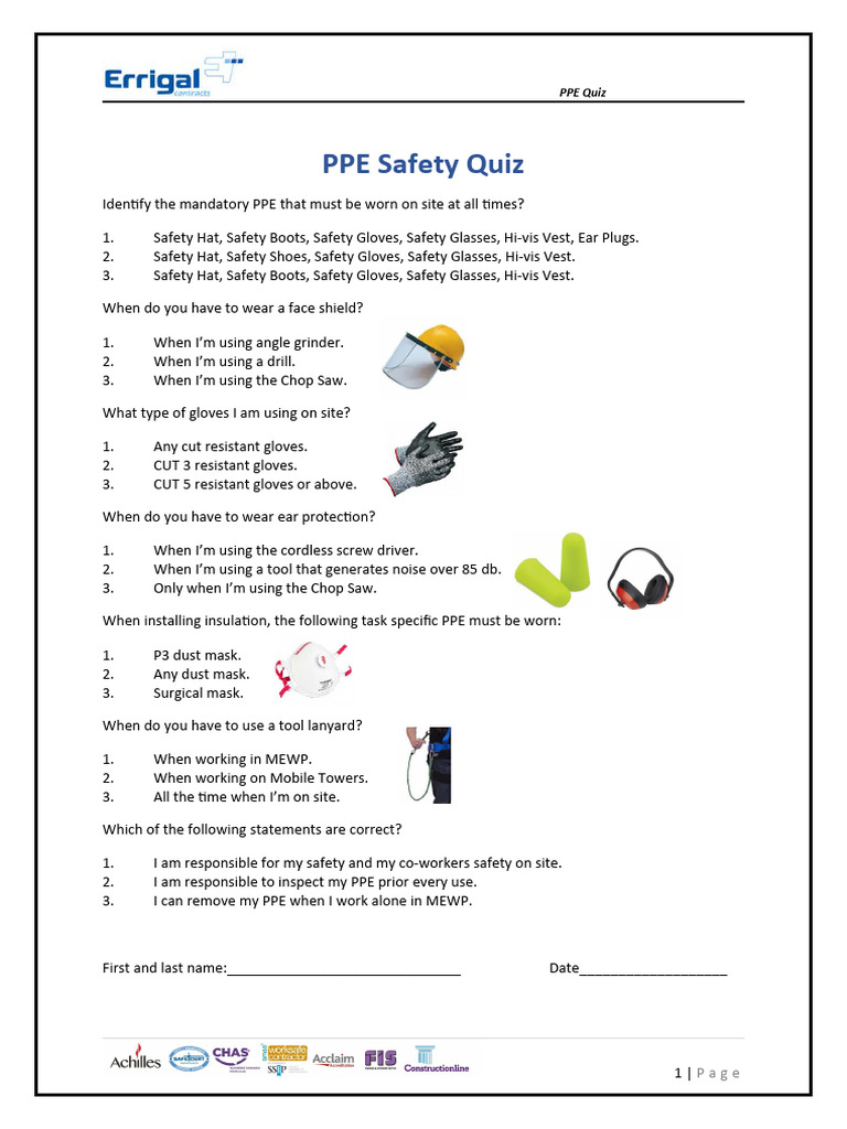 PPE Safety Quiz and Guidelines | PDF