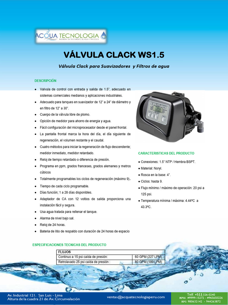 Valvula Clack Ws1.5 Acqua Tecnologia | PDF