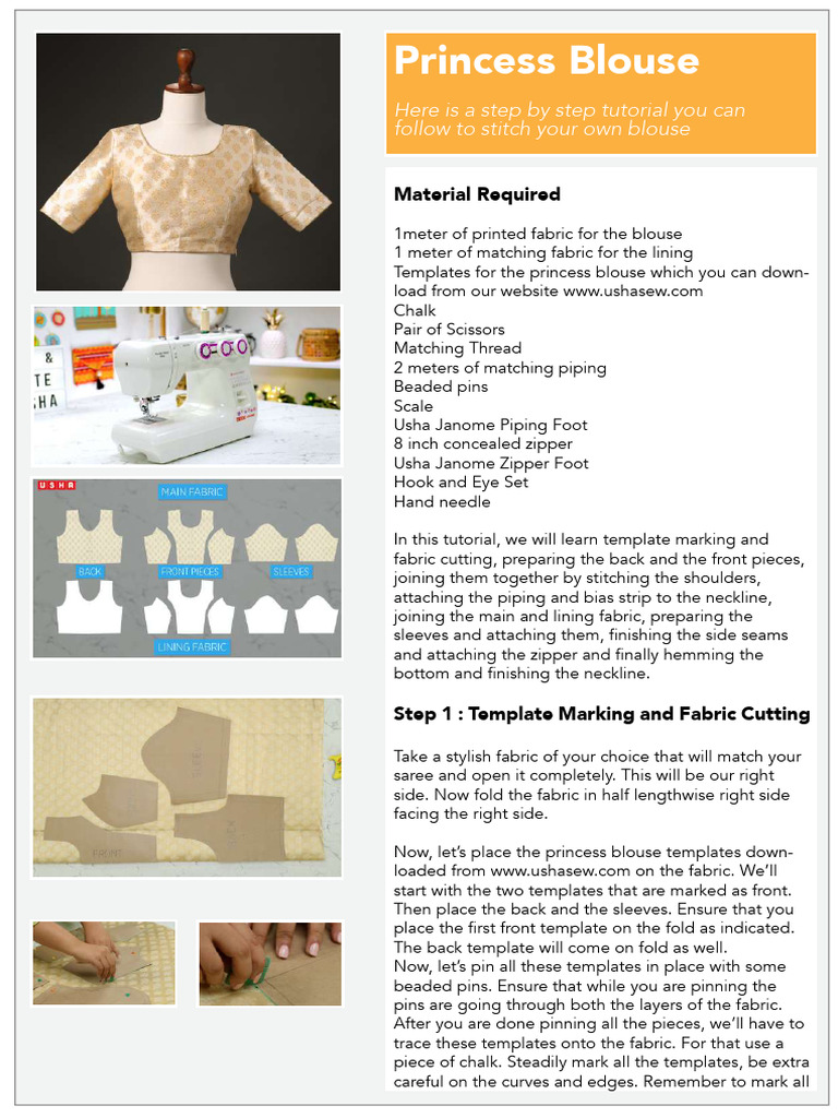 Princess Blouse Cutting Guide | PDF | Sewing | Seam (Sewing)