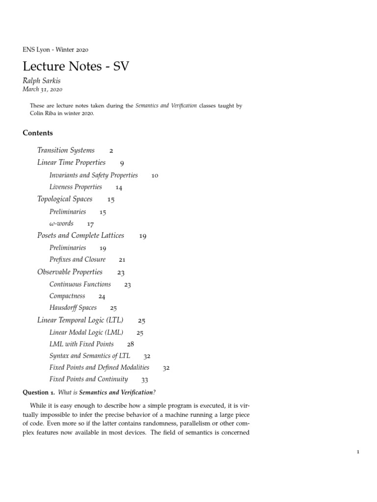 ENS Lyon Winter 2020 Lecture Notes | PDF | Formal Verification ...
