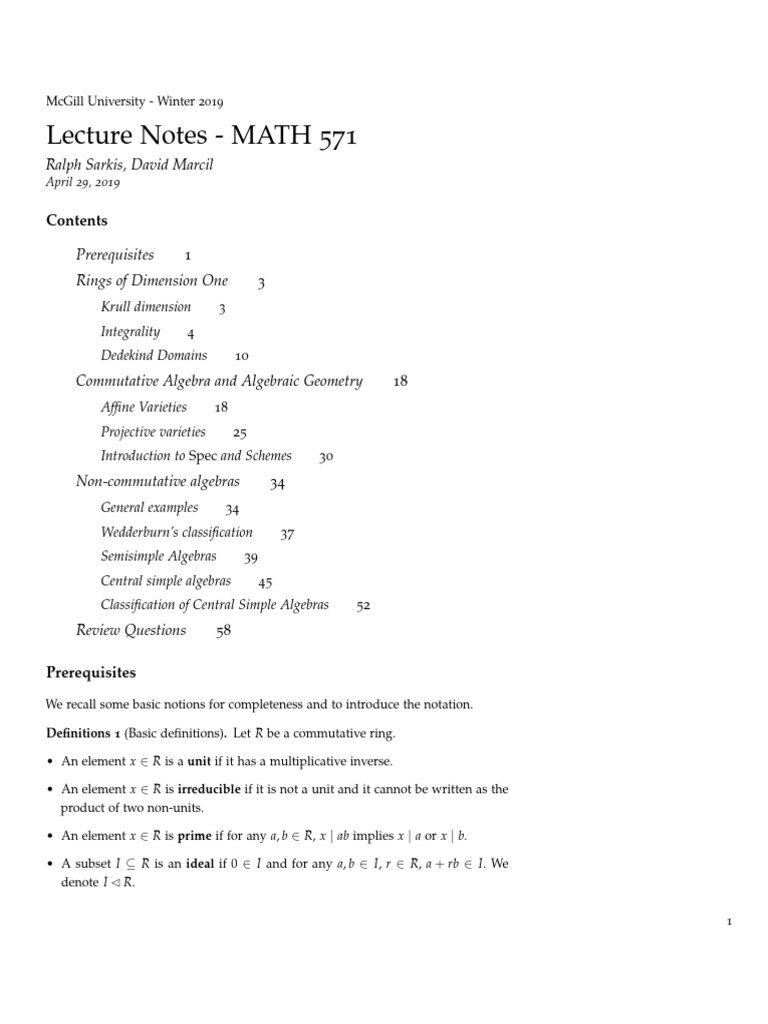 Lecturenotes Math5713 Pdf Ring Mathematics Field Mathematics 
